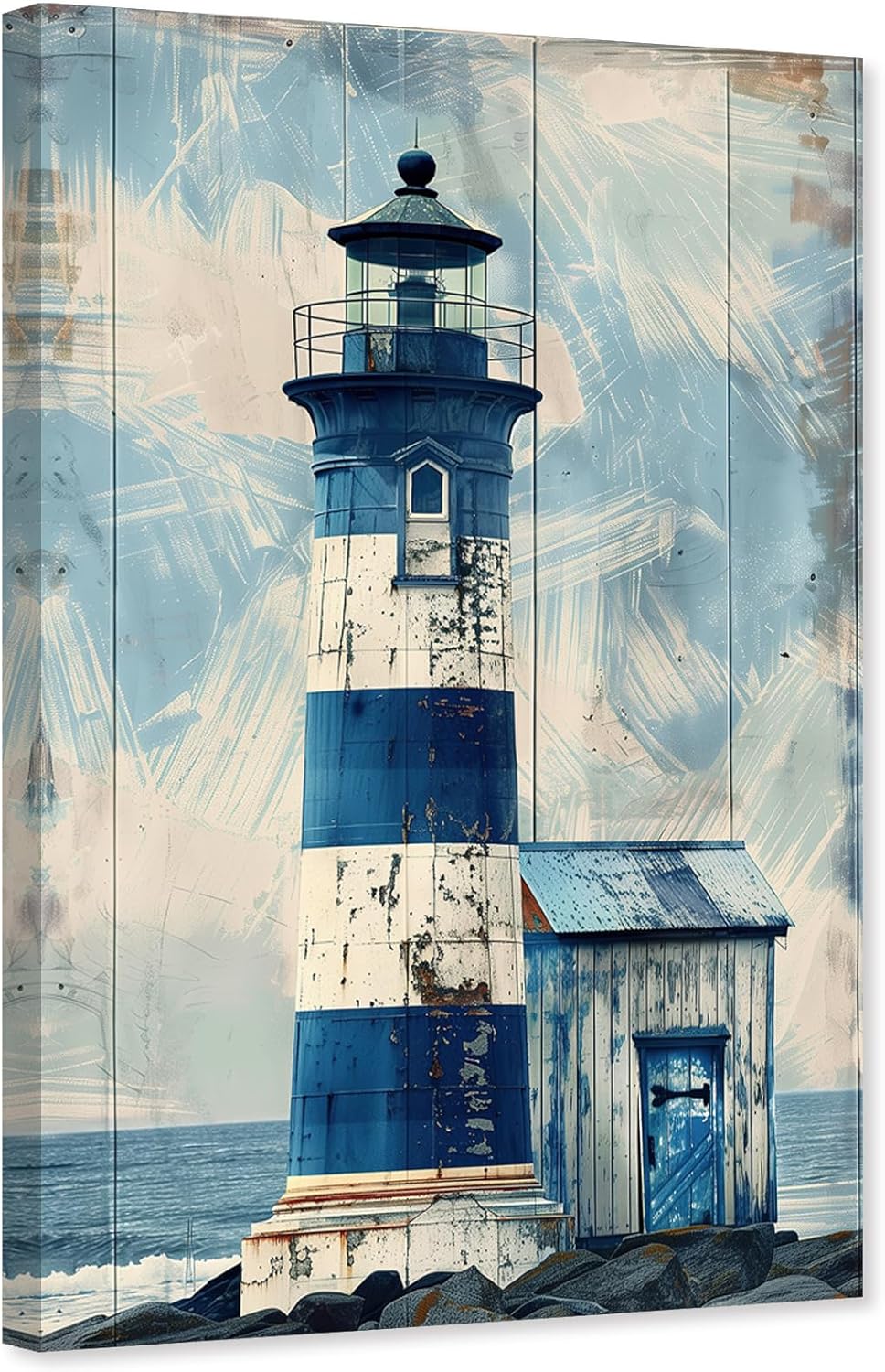 Amazon.com: ARTZGX Lighthouse Wall Art Navy Blue Canvas Ocean Seascape ...