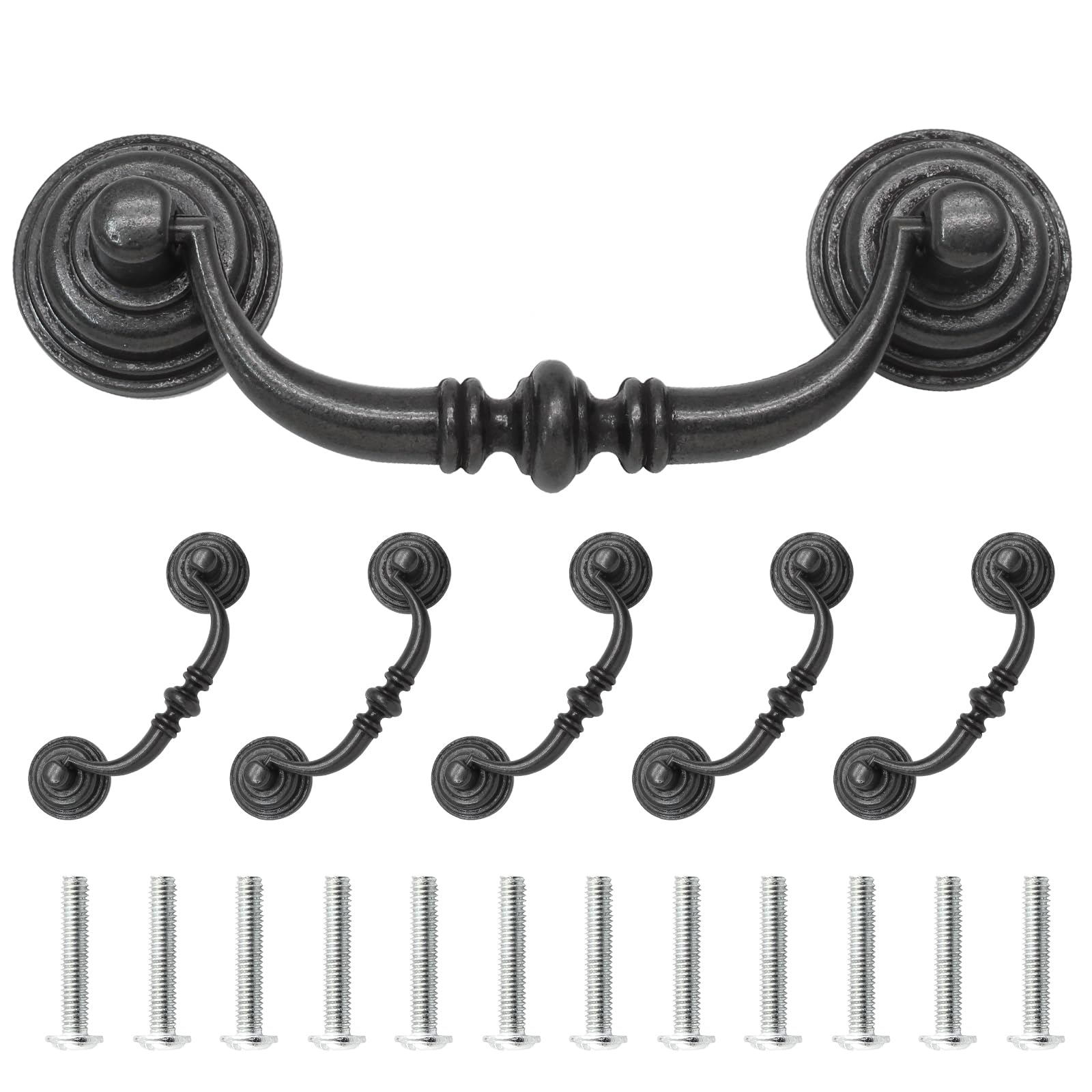 Uenhoy 6 Pack Black Bail Handle Drop Pulls 89mm/3.5" Hole Center ...