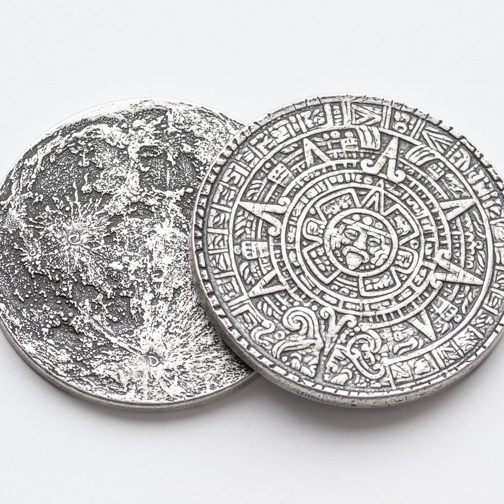 Amazon.com: The Sun and Moon Worry Coin - Aztec Sun Stone Calendar and ...