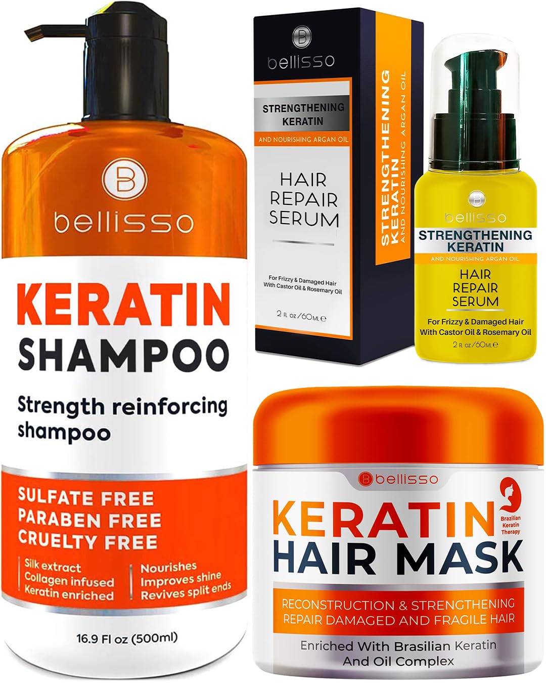 Amazon.com : BELLISSO Keratin Hair Serum and Keratin Enriched Shampoo ...