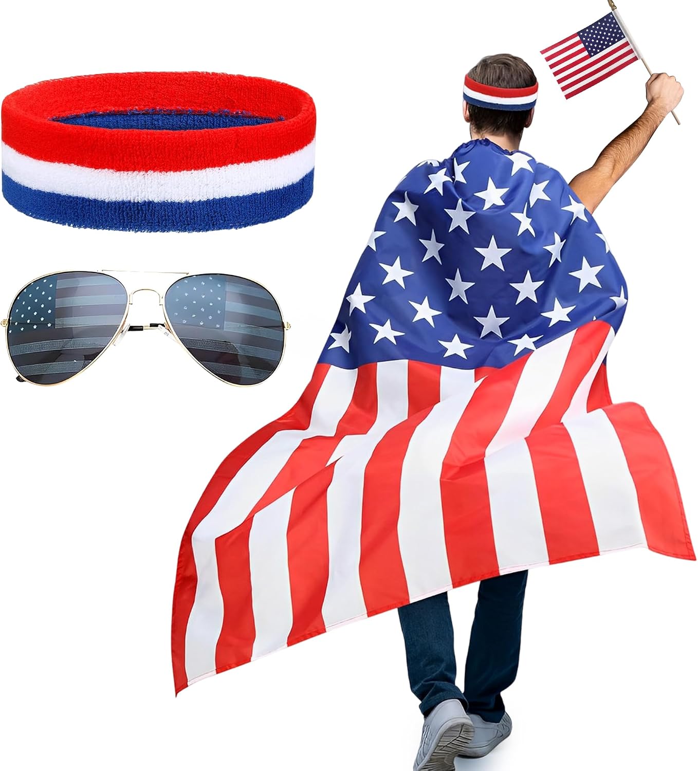 Amazon.com: Generic American Flag Costume Cape Set, USA Sunglasses and ...