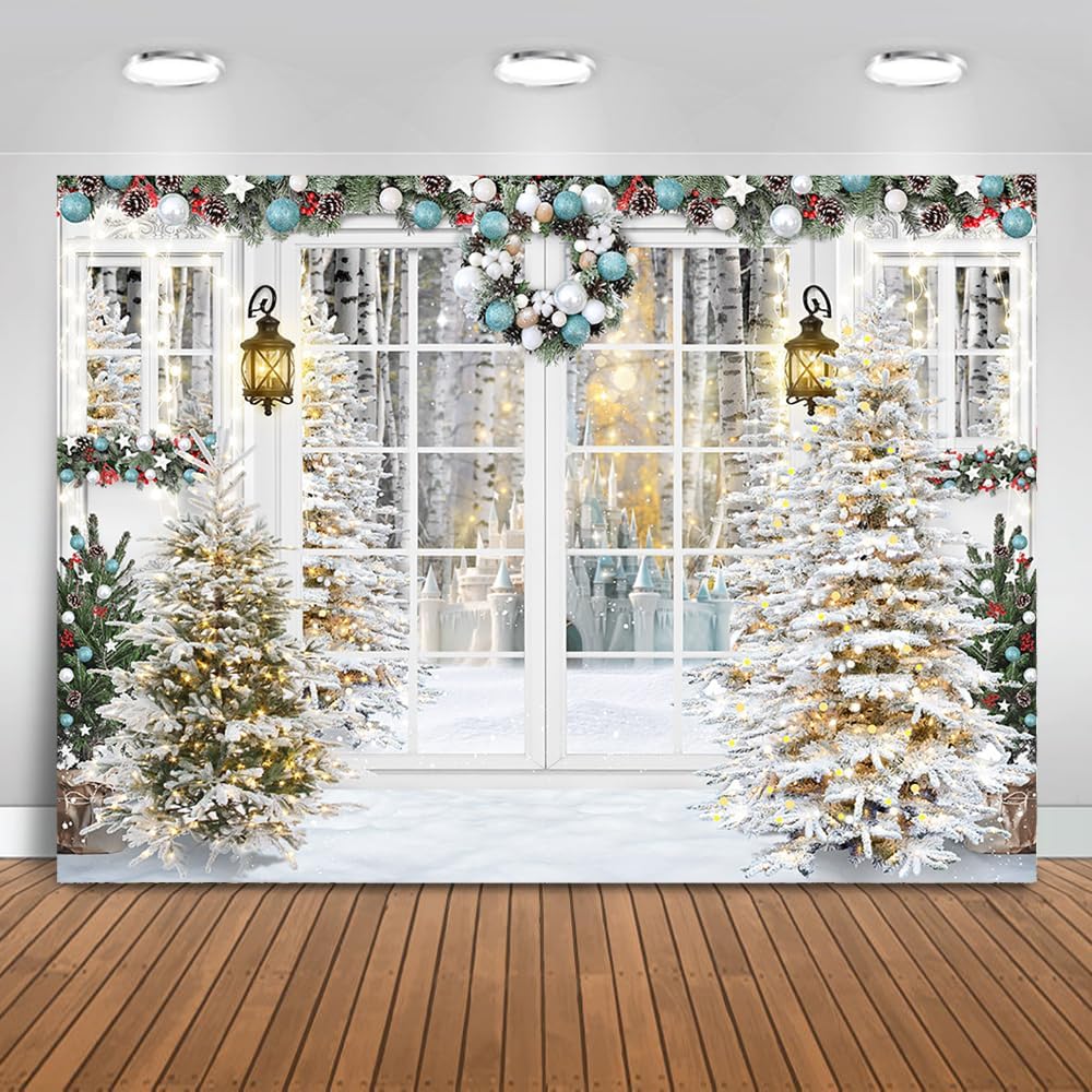 Amazon.com : Laeacco Christmas Window Backdrop 10x8FT Winter Christmas ...