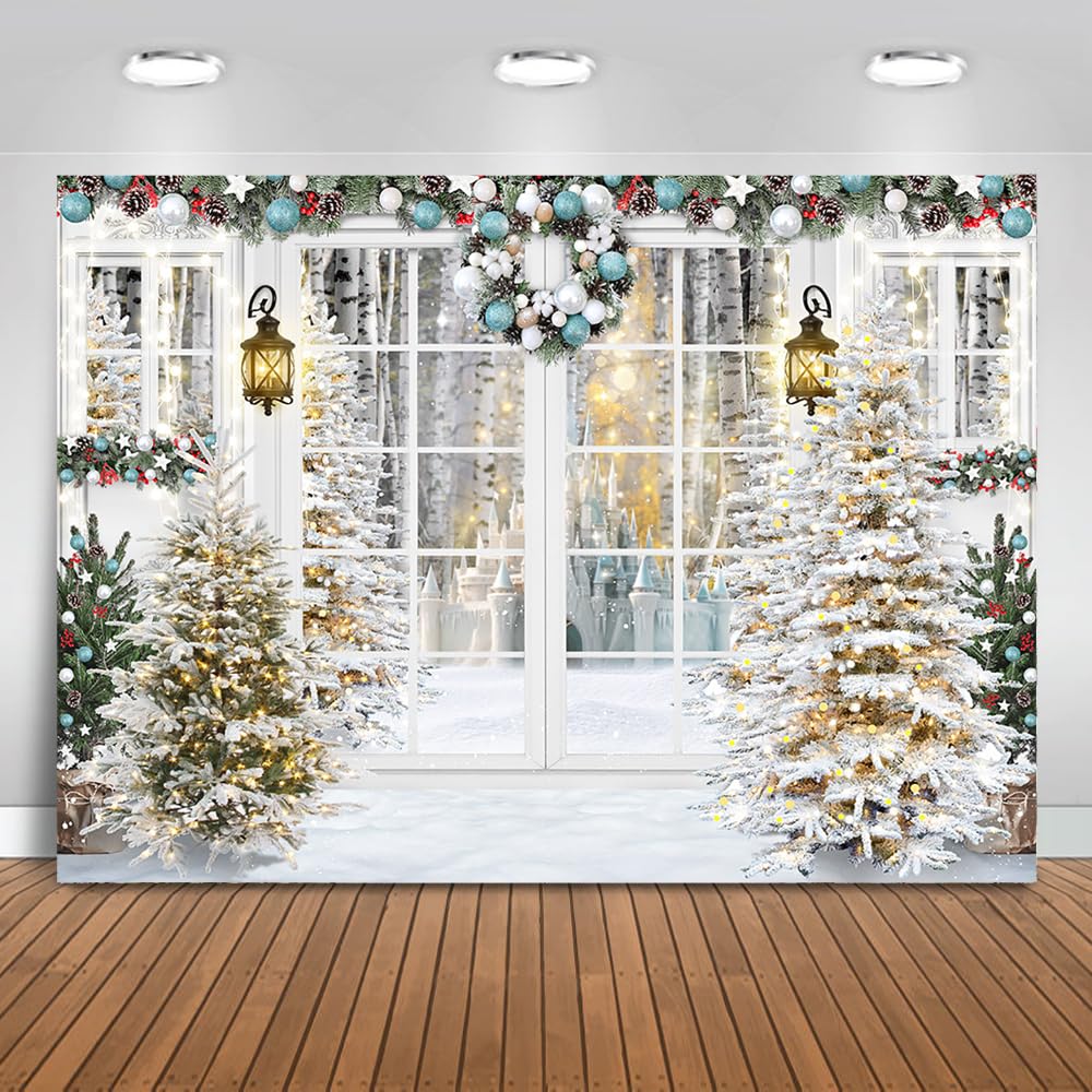 Amazon.com : Mocsicka Christmas Backdrop White Christmas Window ...