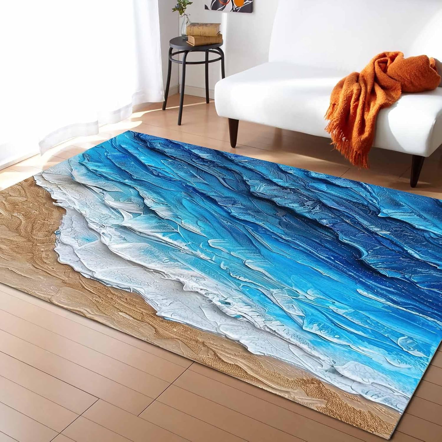 Amazon.com: Blue Coastal Waves Area Rug 3'x5' for Living Room,Kids Teen ...