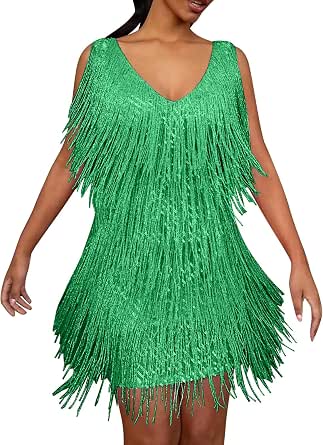 Amazon.com: Women's Flapper Tassel Prom Party Dresses Plus Size Fringe ...