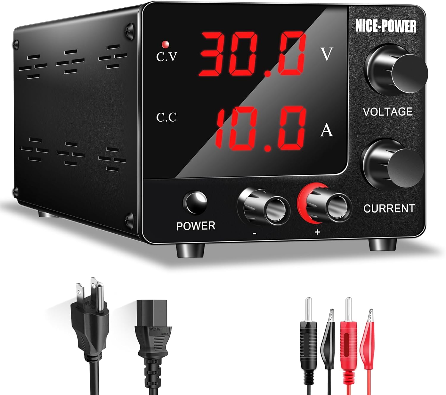 NICE-POWER DC Power Supply Variable 0~30V 0~10A, 3-Digits LED Display ...