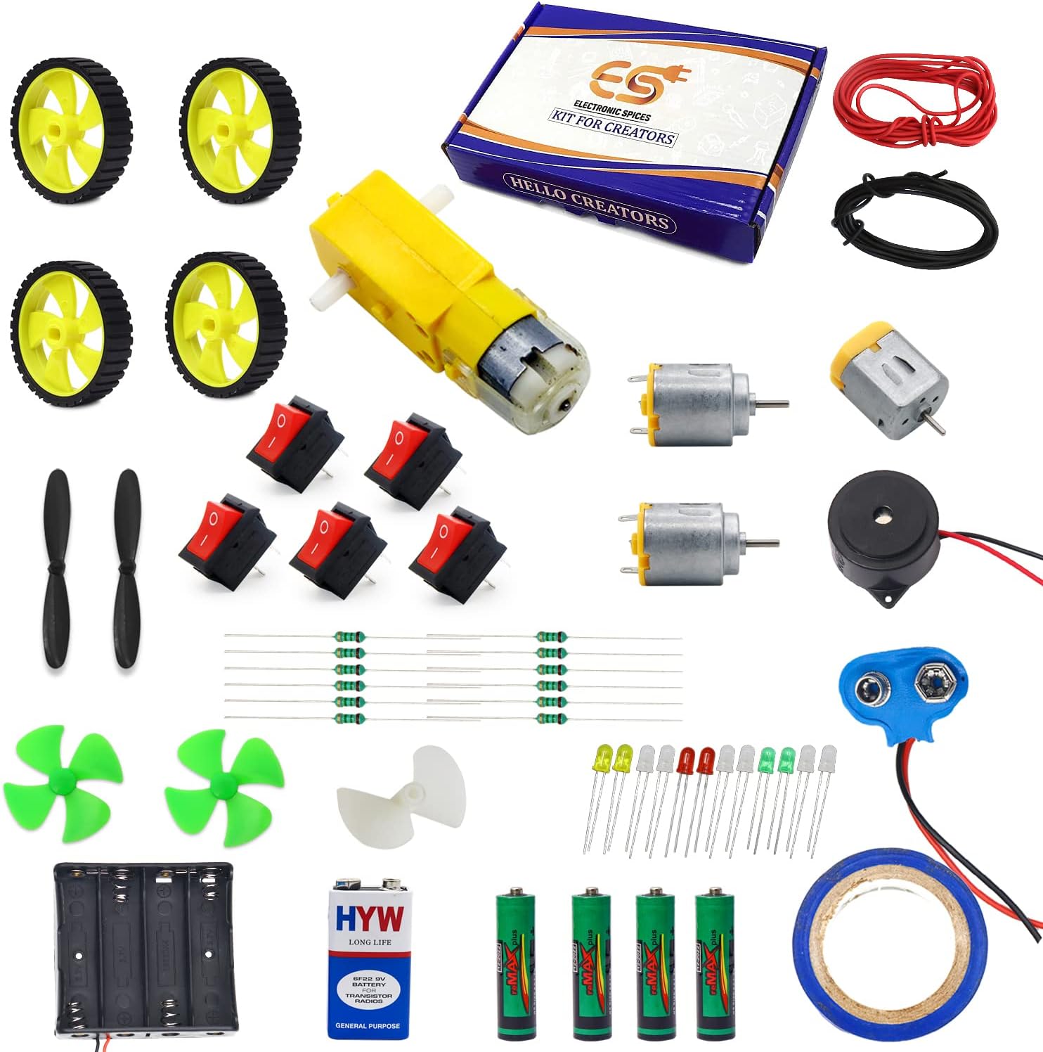 Electronic Spices 54 Item Motor Wheel Battery Wire Propeller Switch and ...