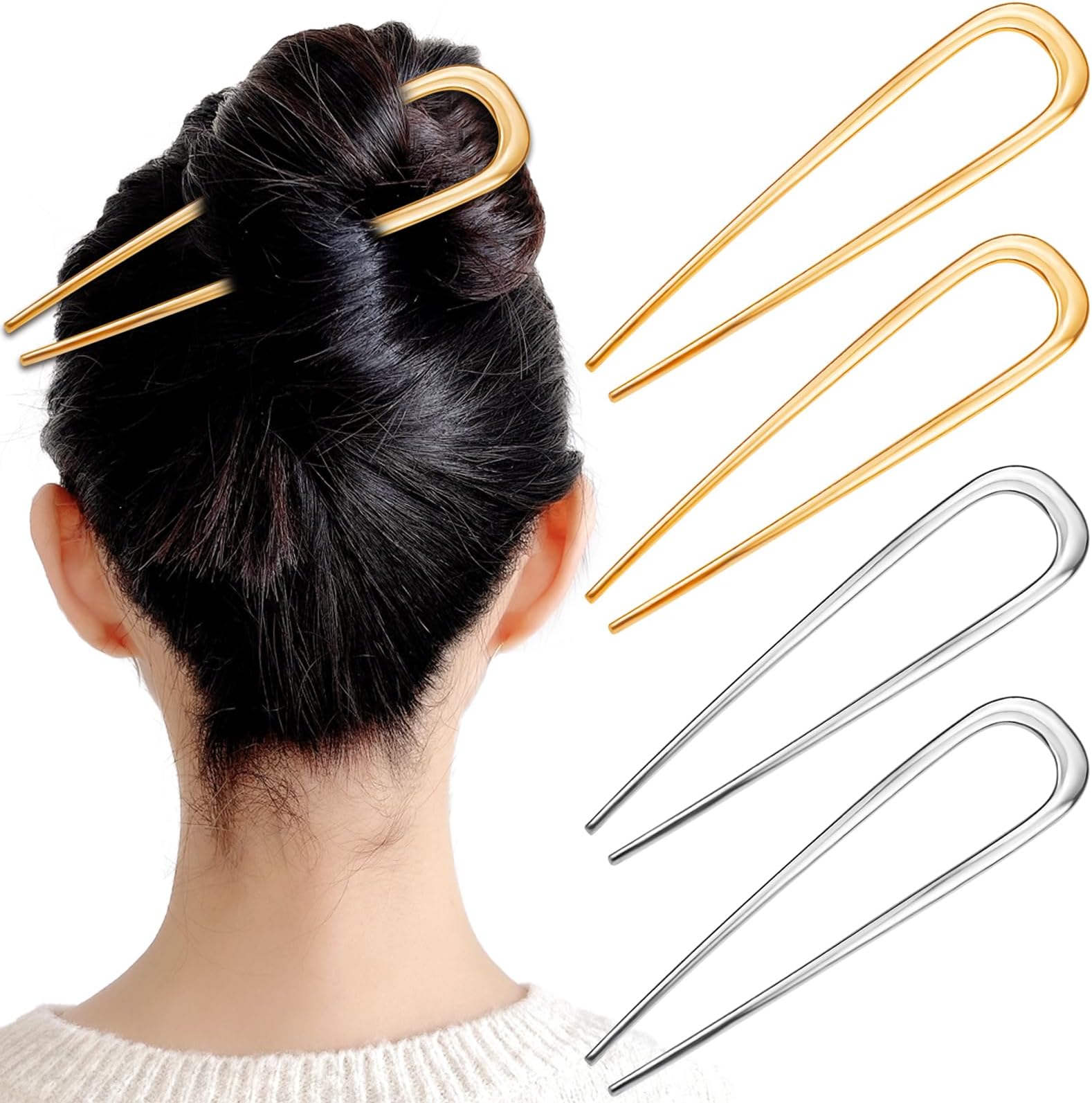 Amazon.com : 4 Pcs 5.5Inch French Hair Pins Large U-shaped Chignon 2 ...