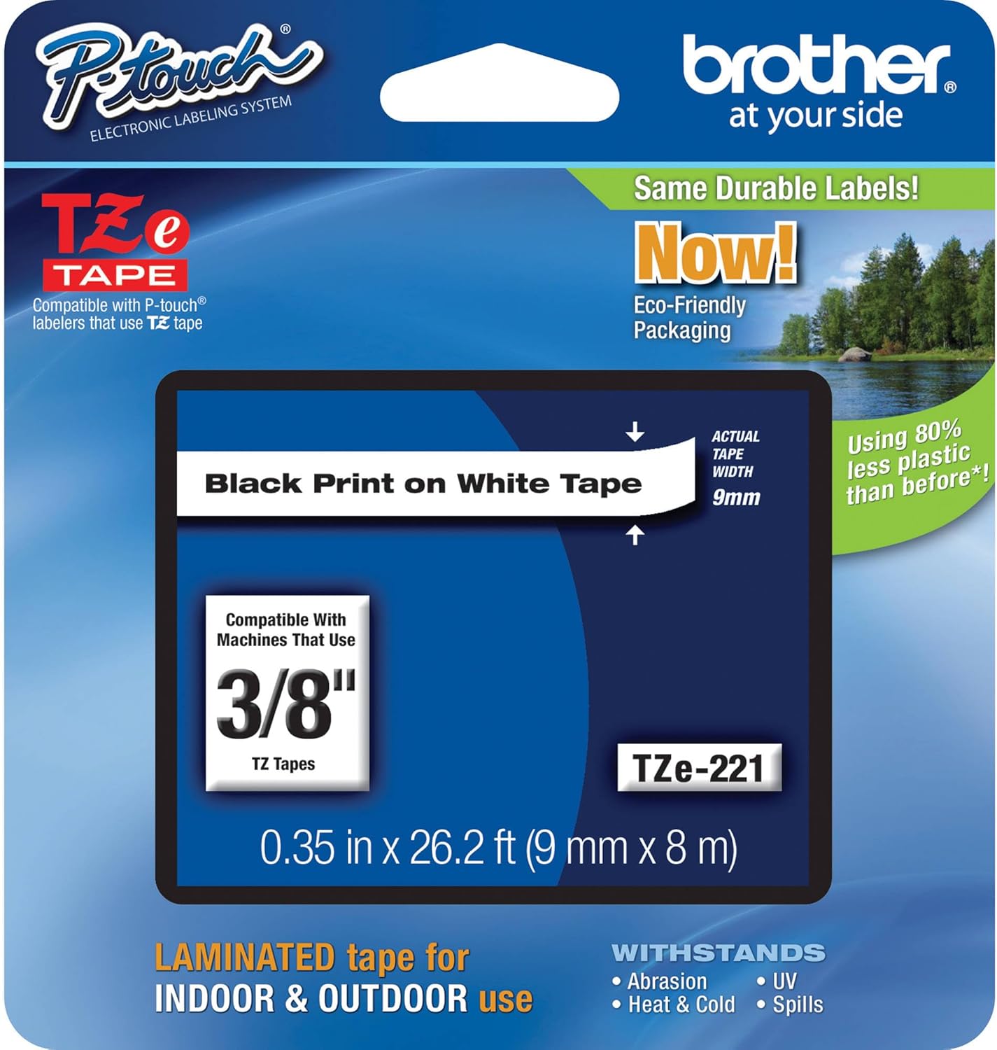 Brother Genuine P-touch TZE-221 Tape, 3/8" (0.35") Standard Laminated P ...