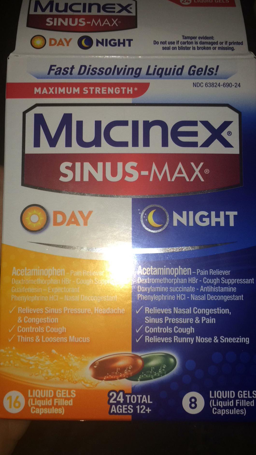 Amazon.com: Mucinex Sinus-Max Max Strength Day & Night Liquid Gels ...
