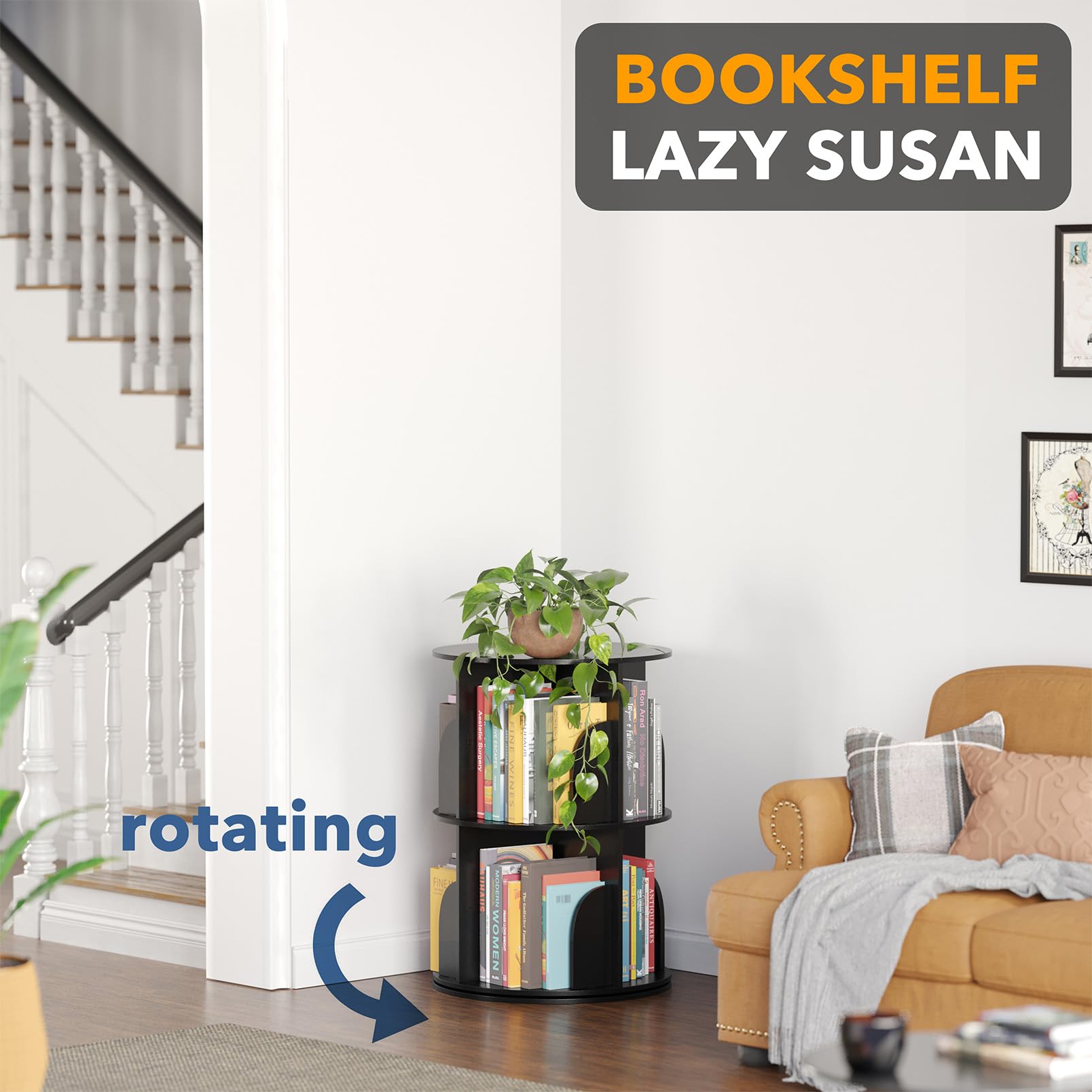 Snapklik.com : 2 Tier Rotating Bookshelf Tower, Spinning Bookcase Lazy ...
