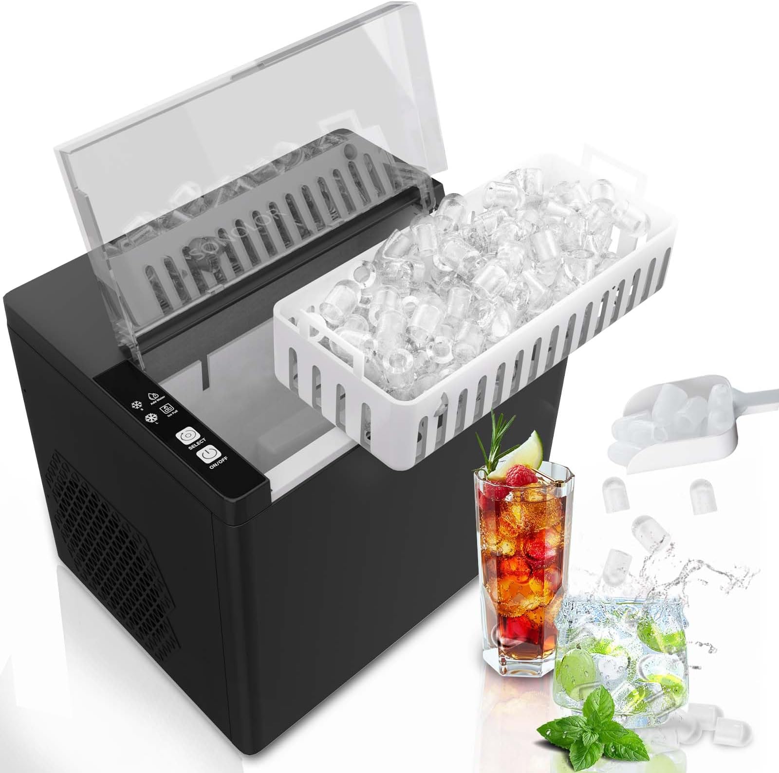 CROWNFUL Ice Maker Countertop with Handle, Self-Cleaning Ice Maker with ...