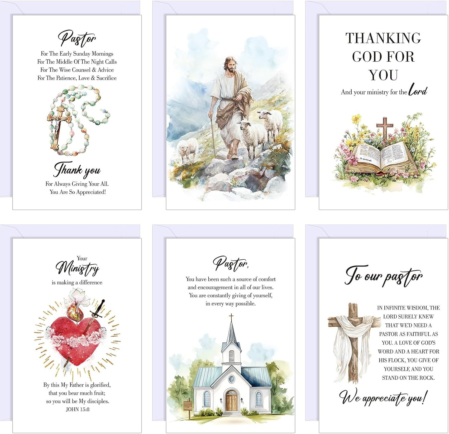 12 Pack Christian Pastor Appreciation Cards Religious Ministry Thank ...