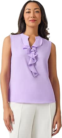 Kasper Women's Sleeveless Ruffle Neck Blouse at Amazon Women’s Clothing ...