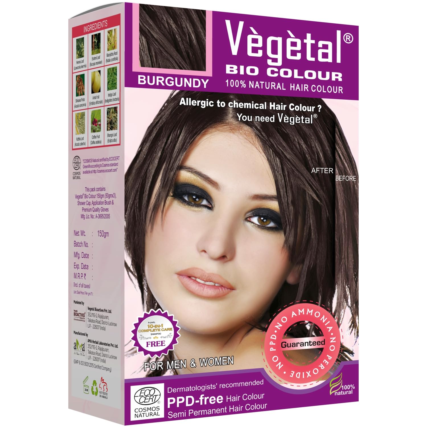 Vegetal Bio Hair Colour - Burgundy | 150g | Achieve Natural, Ammonia ...