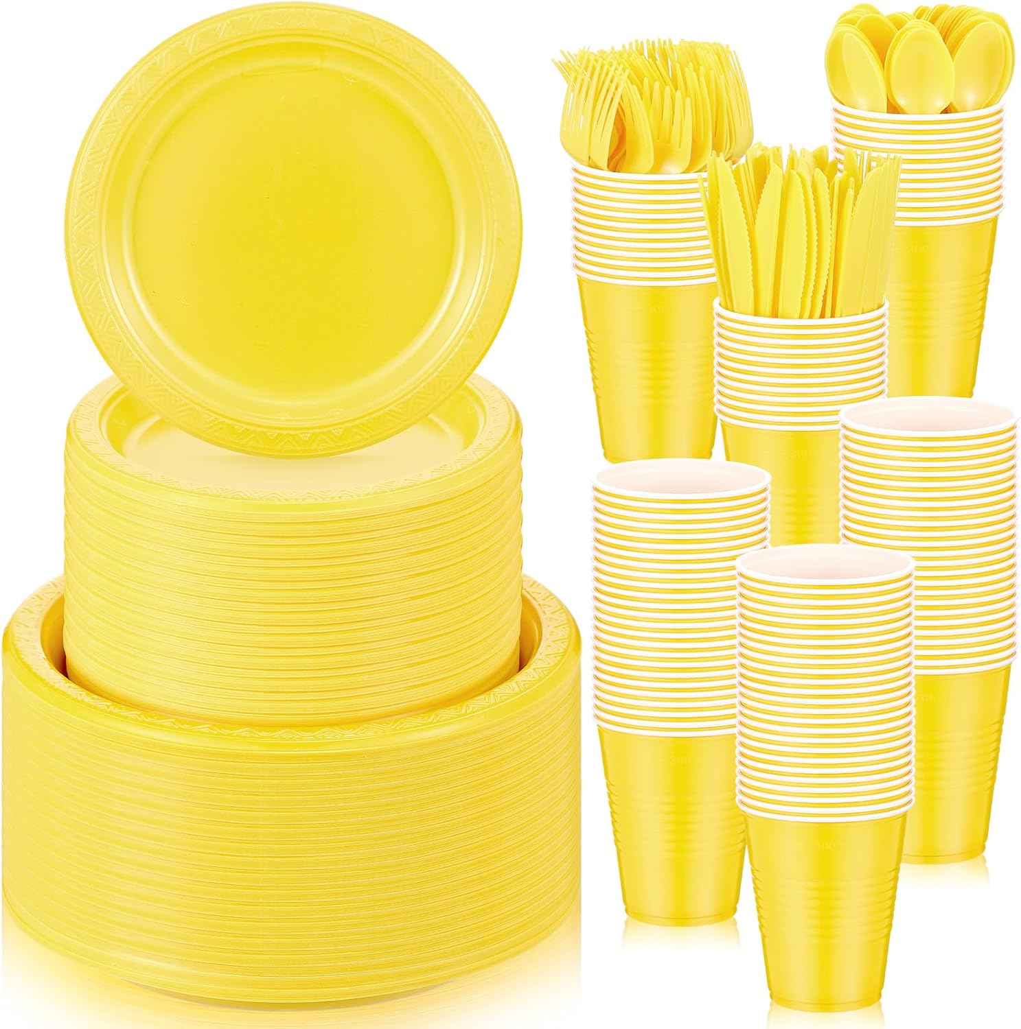 Amazon.com: Uiifan 300 Pcs Yellow Plastic Plates and Napkins Party ...