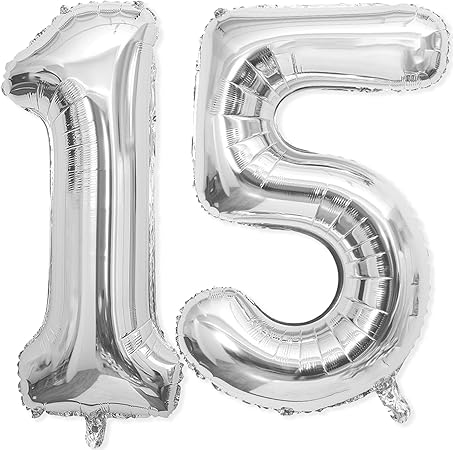 Amazon.com: 15 Balloon Number, 40 Inch Silver Foil Balloons Giant Jumbo ...