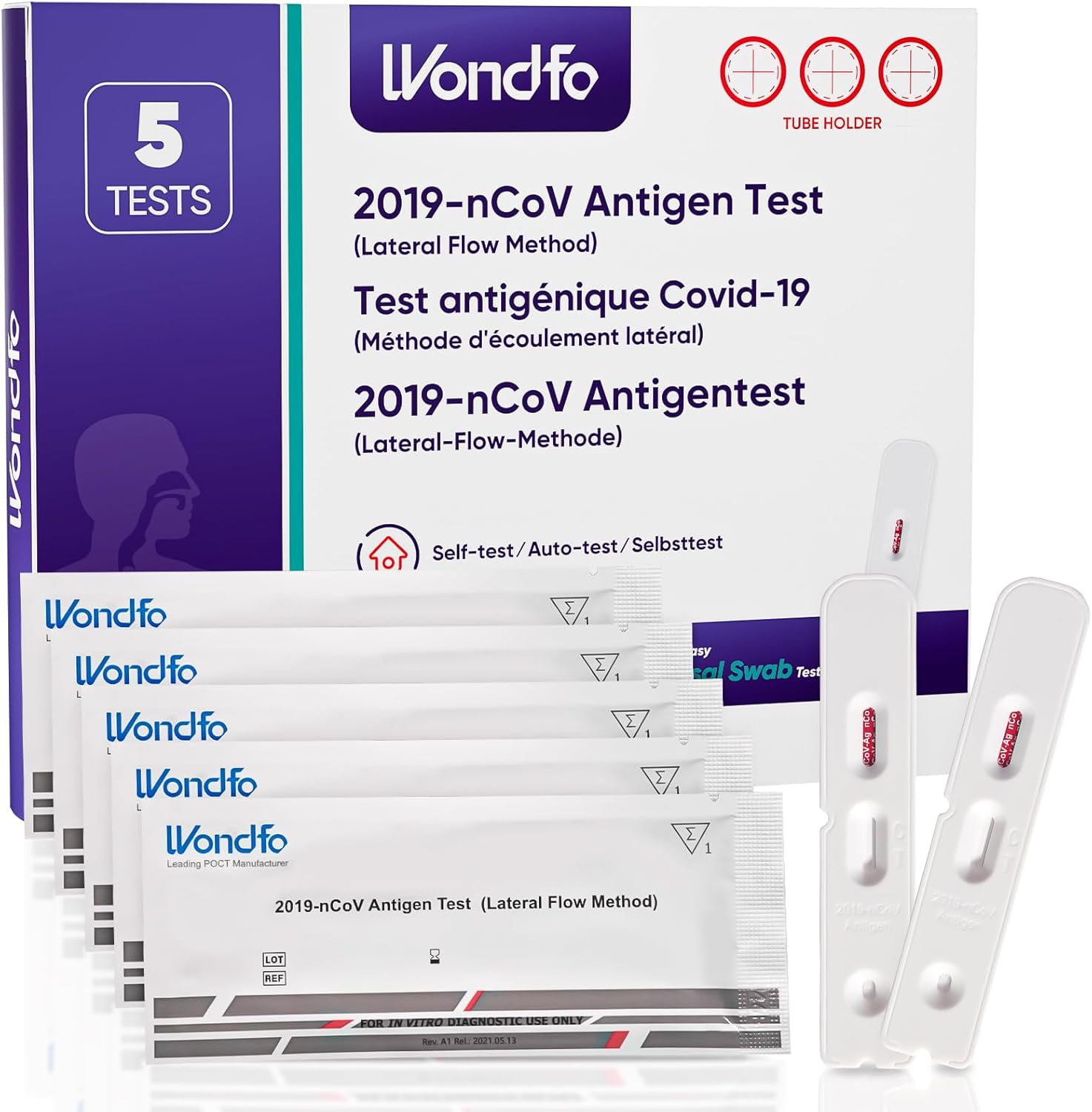 Wondfo Covid Lateral Flow Test Kit 5 Pack for Self Testing Covid Tests ...