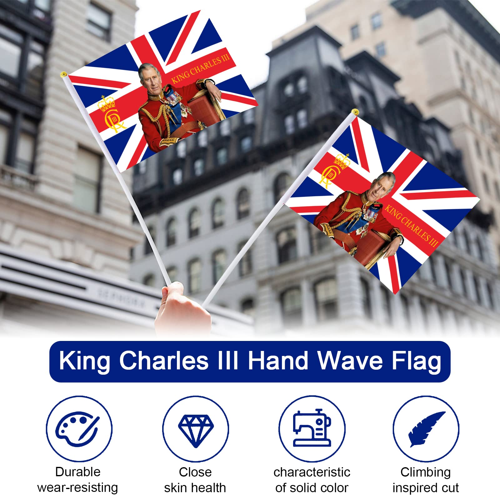 King Charles III Hand Held Small Mini Stick Flag, 5×8 Inch (14x21cm ...