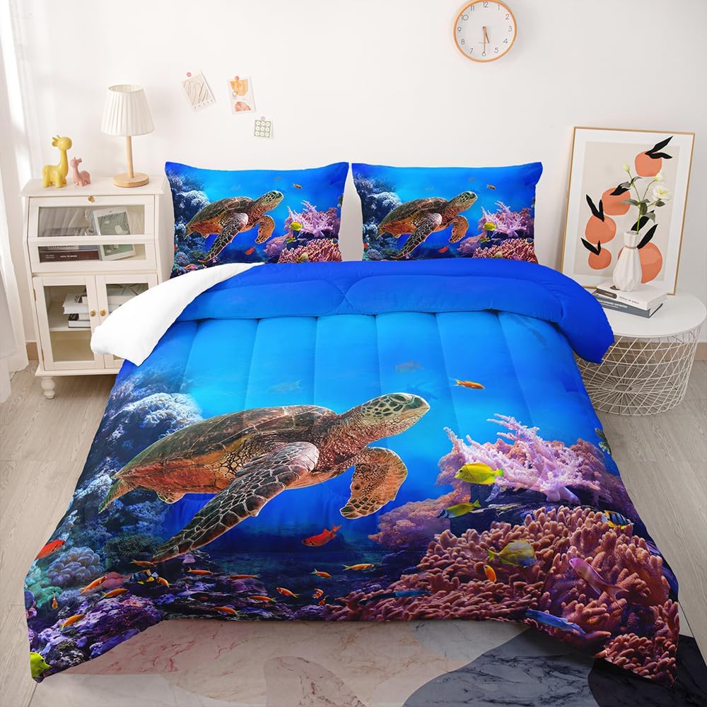 Amazon.com: Suncloris Deep Sea Turtle Comforter Set, Underwater World ...