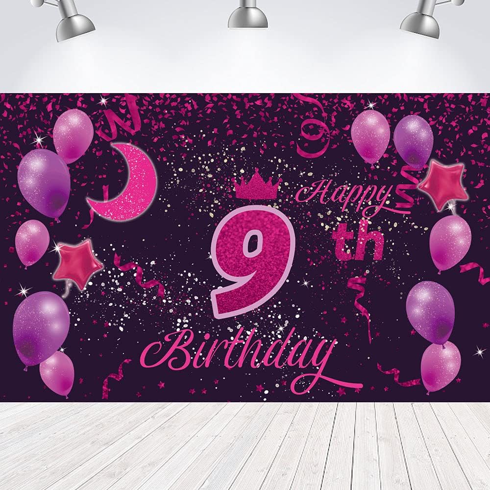 Sweet Happy 9th Birthday Backdrop Banner Poster 9 Birthday Party ...