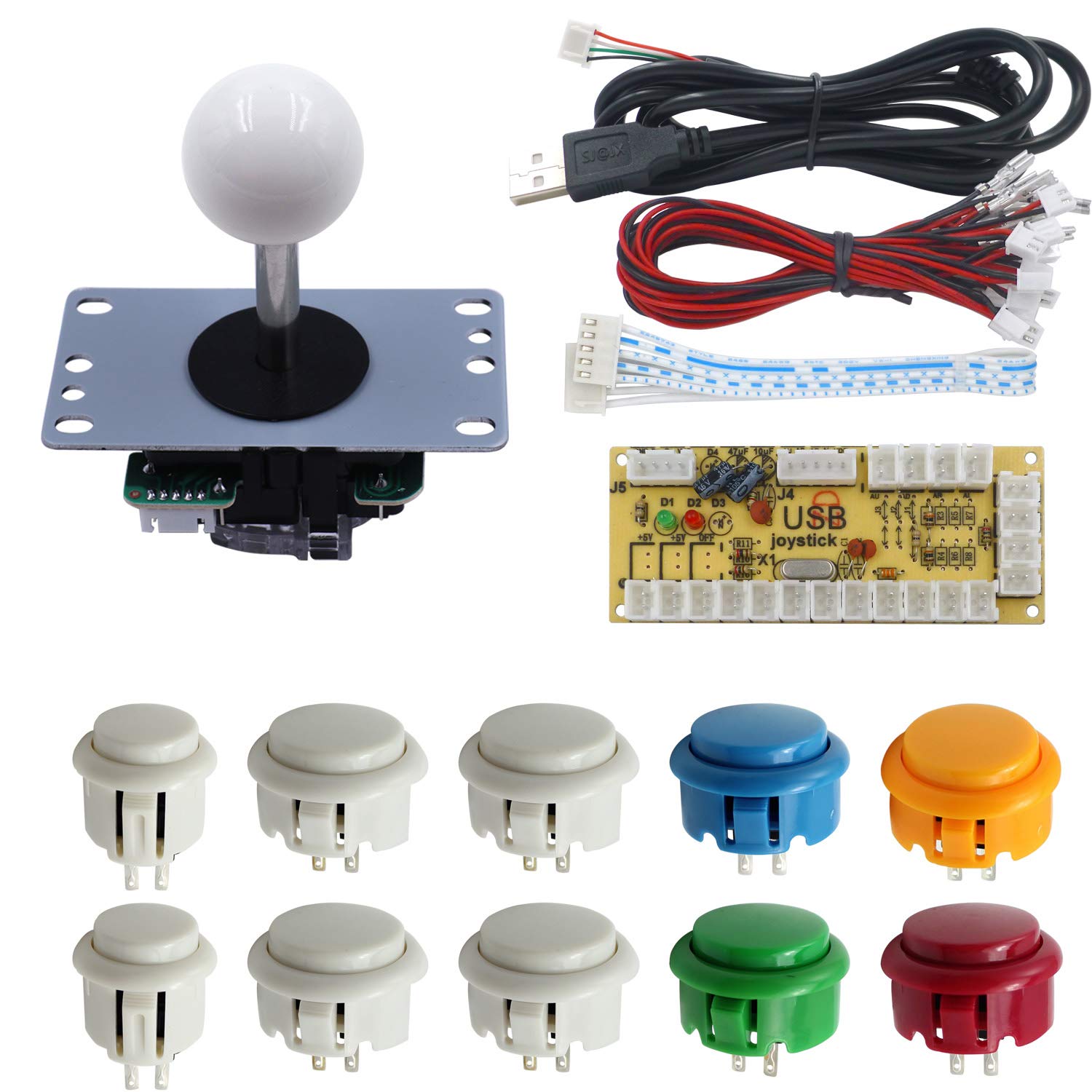 SJ@JX Arcade Game Controller Button Microswitch 8 Way Joystick Zero Delay USB Encoder Cable ...