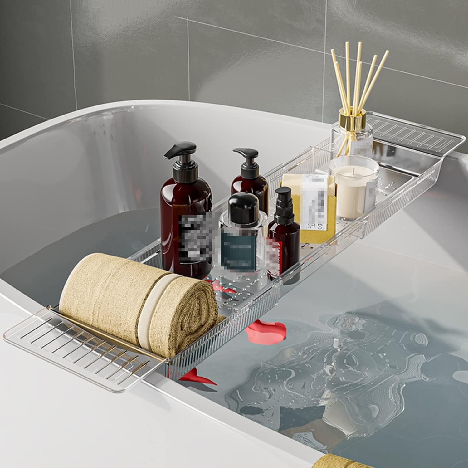 Amazon.com: Transparent Bathtub Caddy Tray, Expandable Bathtub Trays ...
