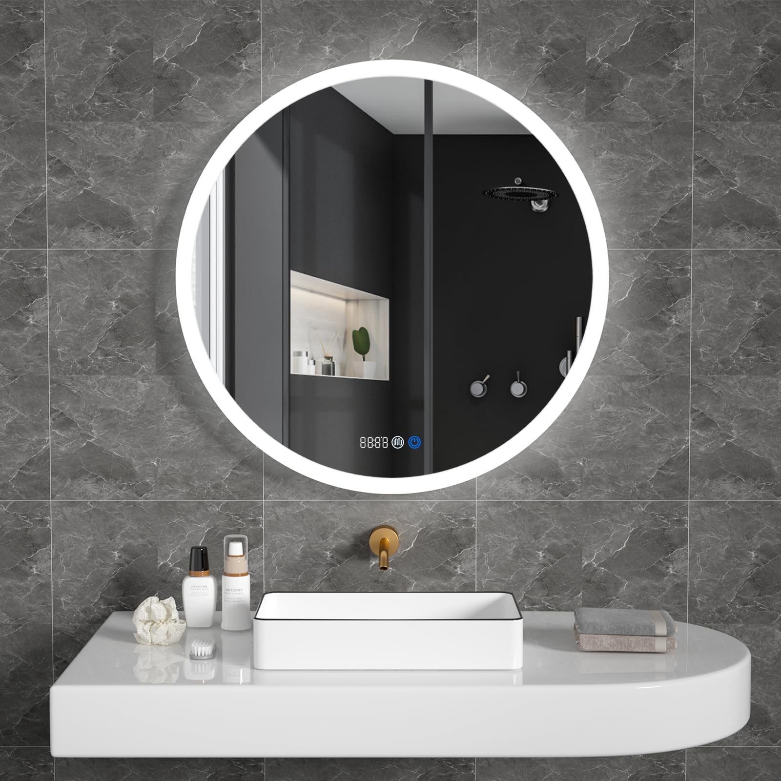 CYPODEW Espejo de Baño LED Redondeado, Espejo de Maquillaje Inteligente ...