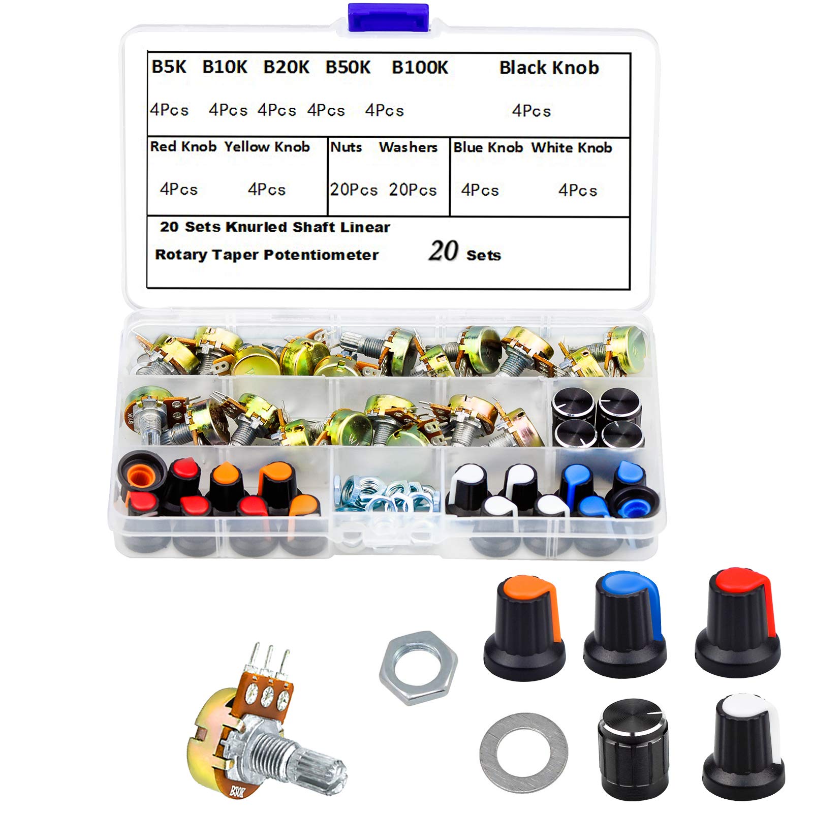 Buy Demason 20 Pcs B5K B10K B20K B50K B100K Ohm Potentiometer Knob ...