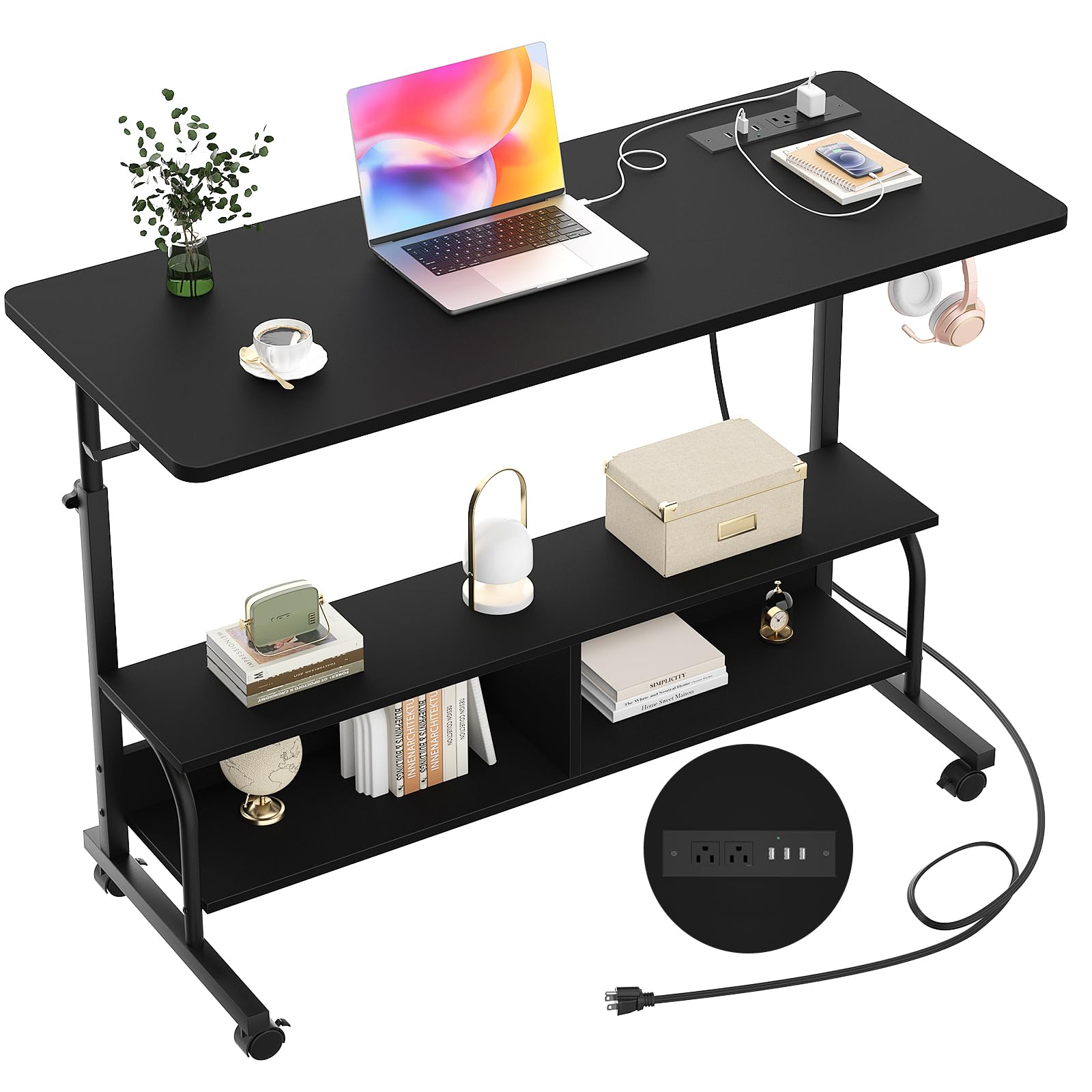 Height Adjustable Standing Desk with Power Outlets, 47" Manual Stand Up ...
