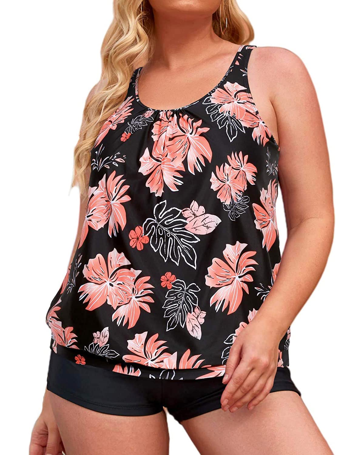 Yonique Plus Size Tankini Swimsuits for Women Blouson Tankini Tops with ...