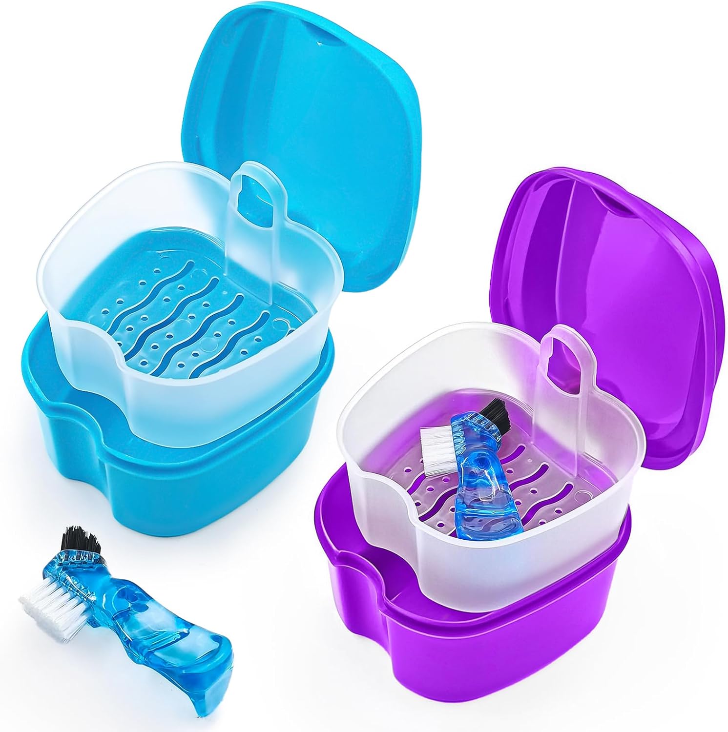 2 Pack Denture Case Dental Mouthguard Case, Denture Bath Box Cleaning ...