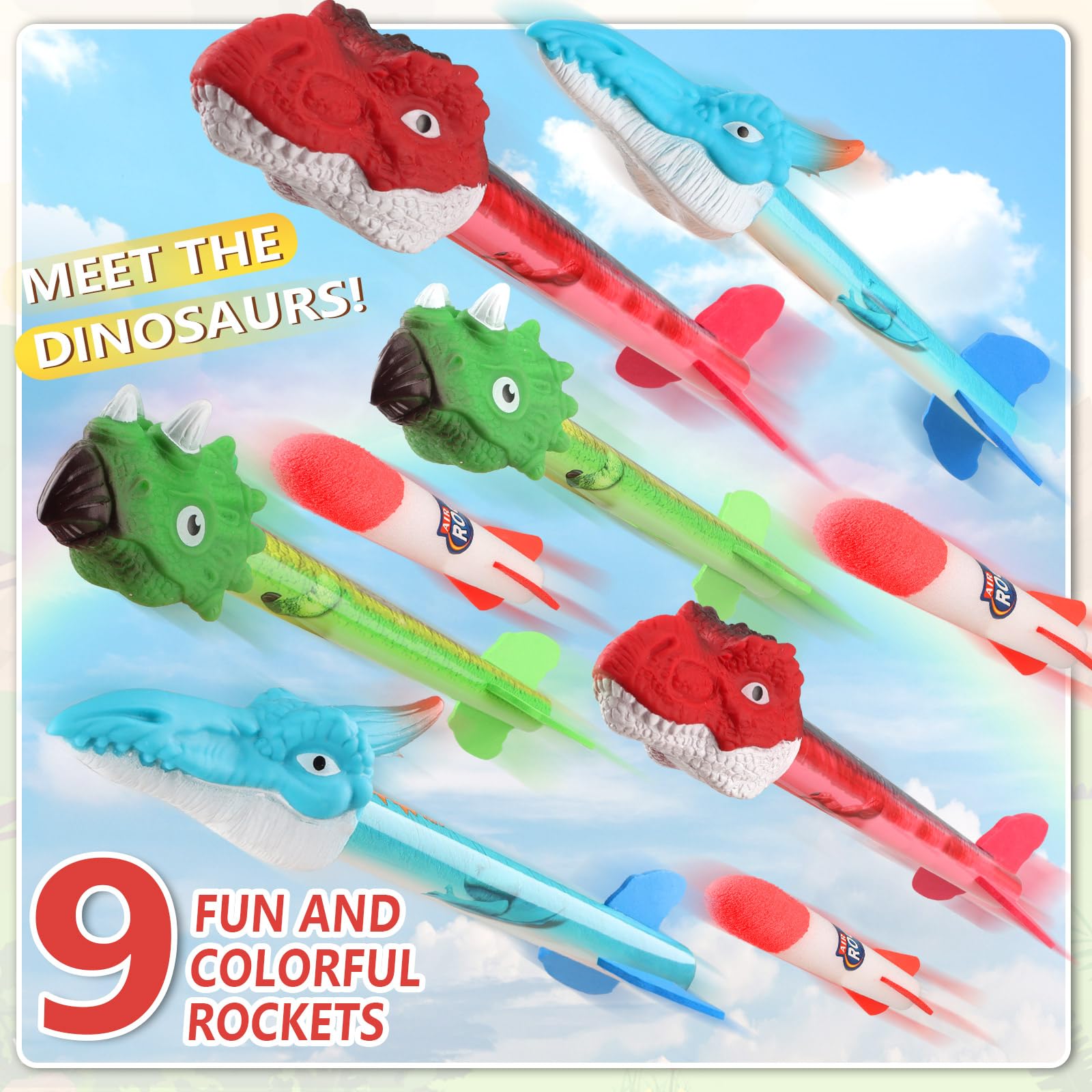 YOTOY Dinosaur Rocket Launcher for Kids - Fun Double Outdoor Toys Launch of up to 100 Ft, 6 ...