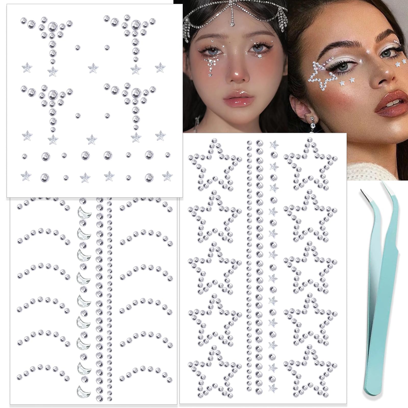Face Gems Hair Gems, Self-Adhesive Face Jewels Eye Jewels Rhinestones ...