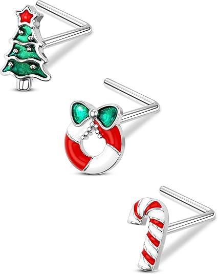 Amazon.com: CM Crareesi Mania Christmas Nose Ring Studs 20G Nose ...