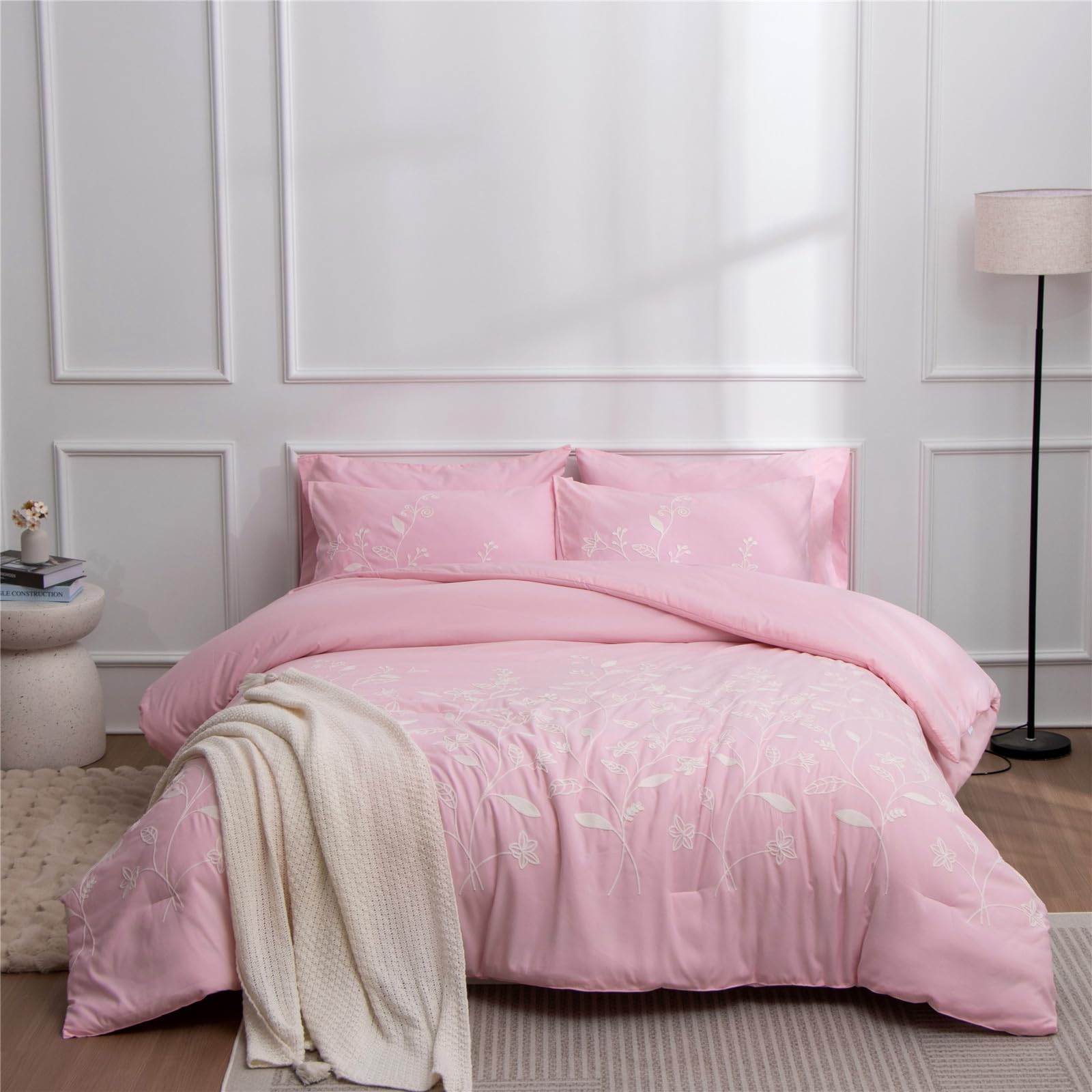 Amazon.com: Meeting Story Flower Comforter Set Embroidered Willow Leaf ...