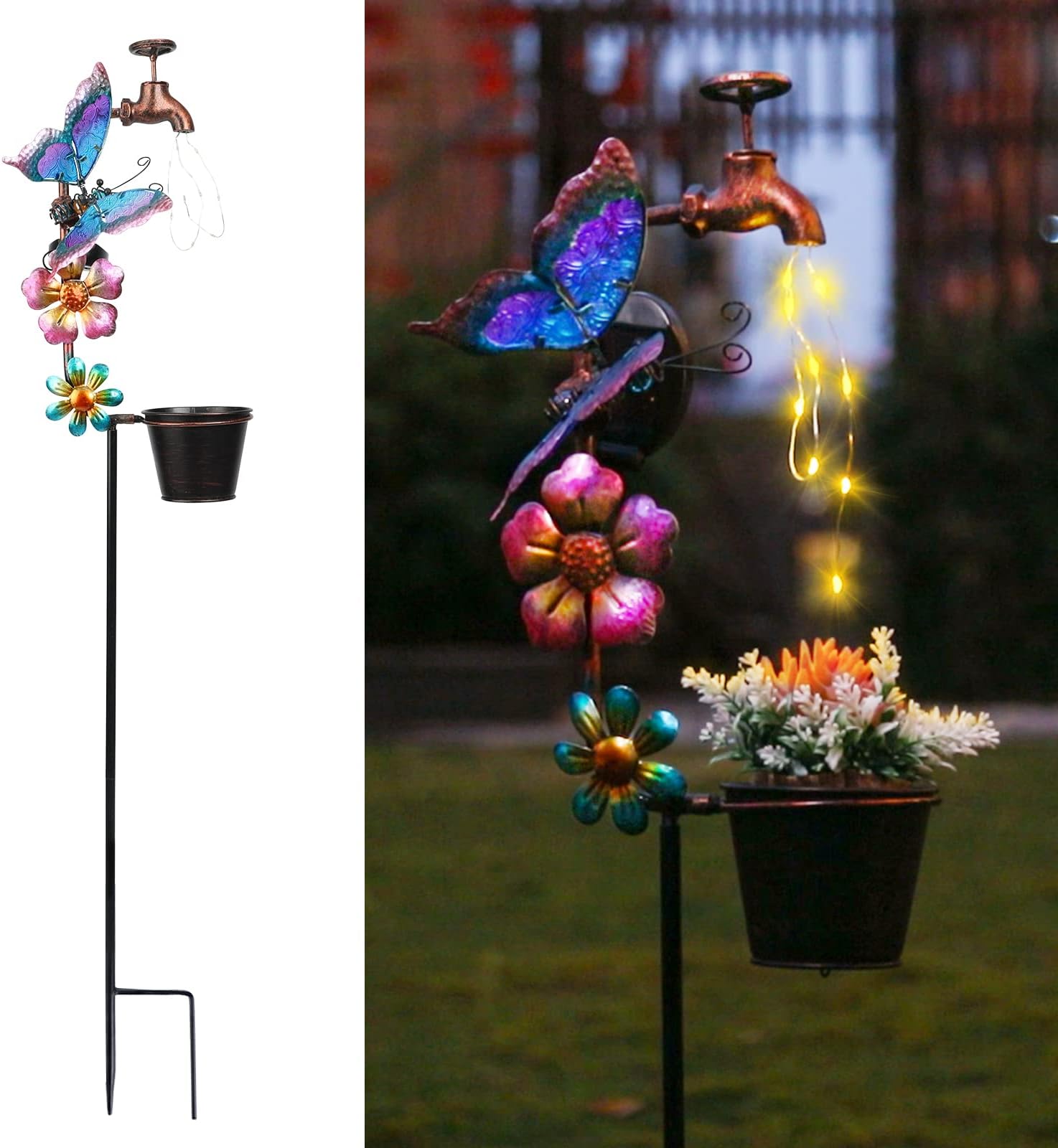 Taswuw Water Faucet Planter with Solar String Lights Led Strands ...