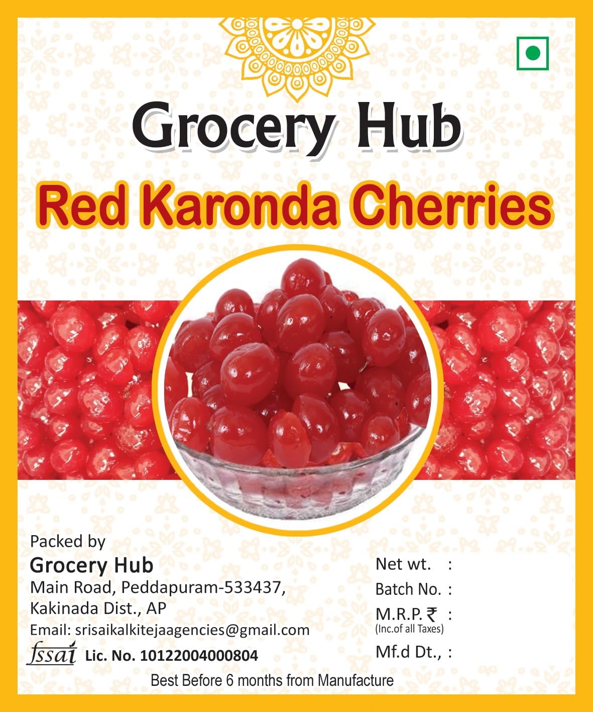 Grocery Hub Big Red Cherry Karonda, Glazed Candied Fruit (1kg) : Amazon ...