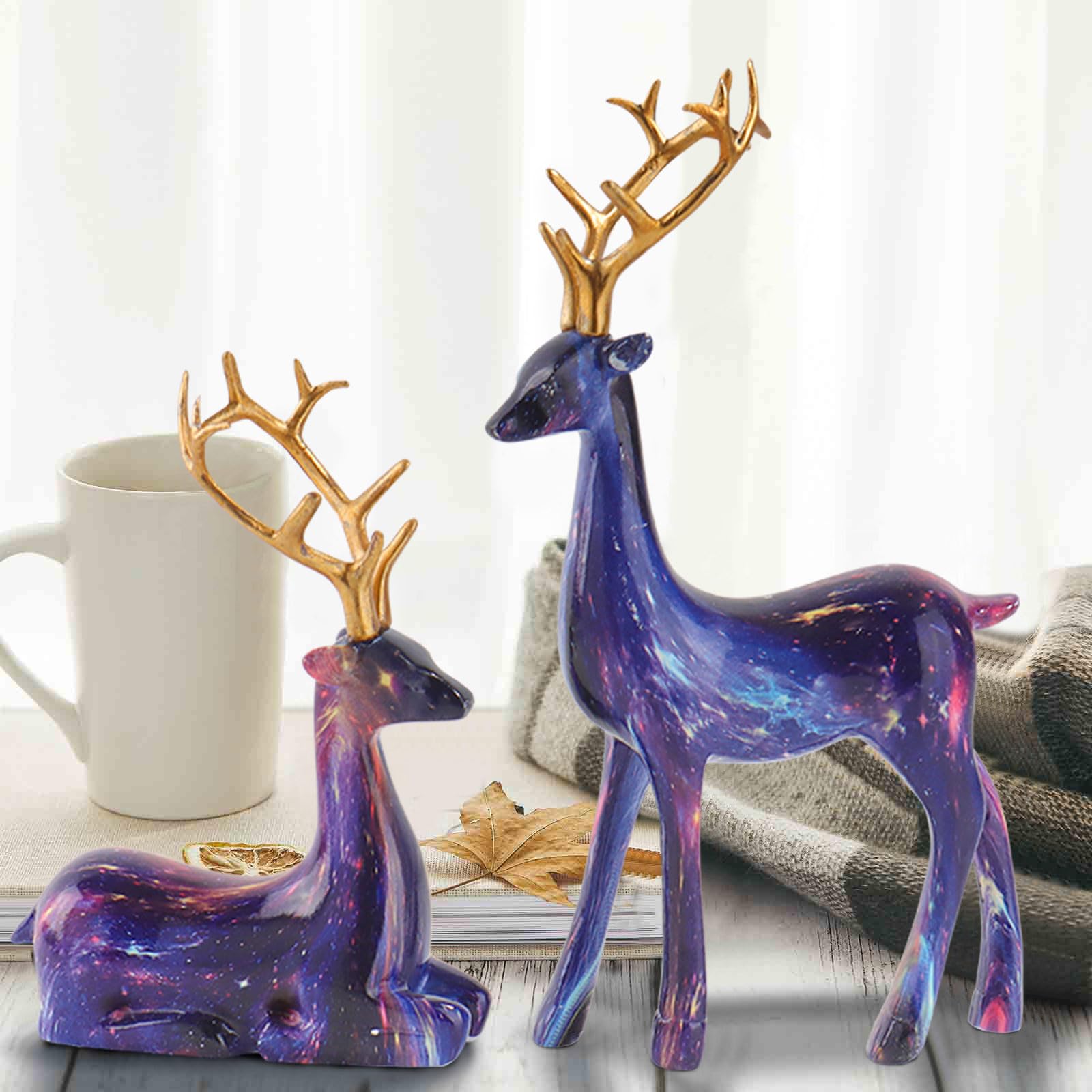 2PCS Christmas Reindeer Figurines, Reindeer Sculpture, Resin Elk ...