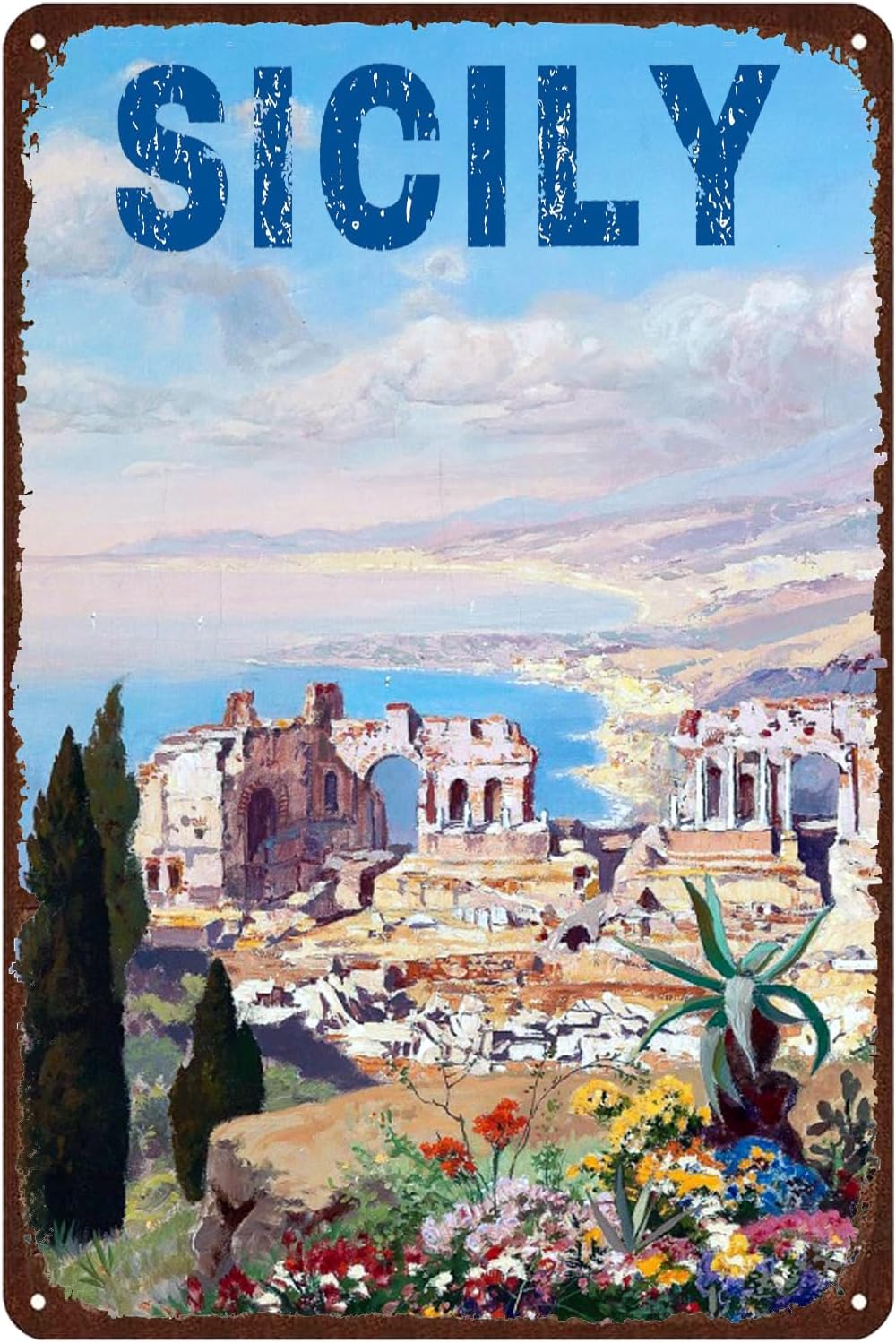 Amazon.com: GYMSLAVE Vintage Metal Tin Sign Sicily Travel Poster Retro ...