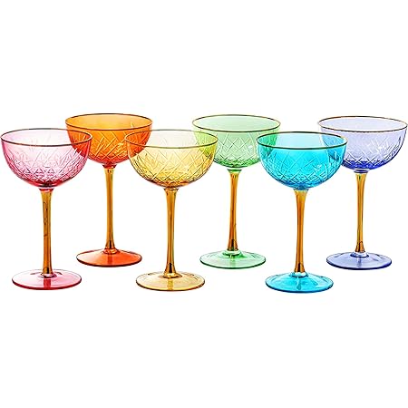 Amazon.com | Colored Coupe Art Deco Glasses, Gold | Set of 2 | 12 oz ...