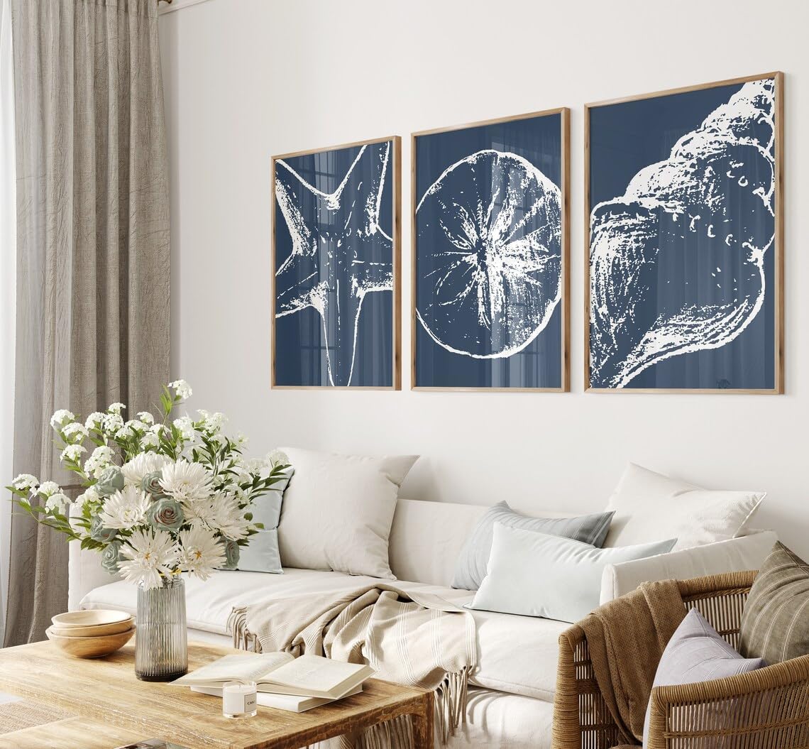 Amazon.com: NATVVA 3 Pieces Navy Blue Starfish Wall Art Canvas Prints ...