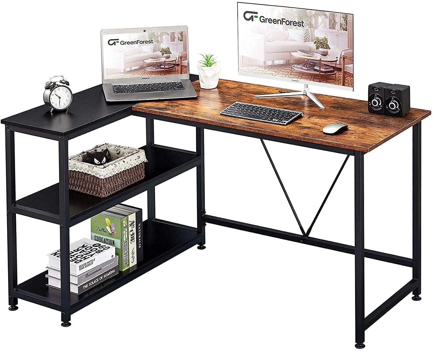 ABOUT SPACE 3 Tier Computer Table with Unique L-Shaped Modern Desktop ...