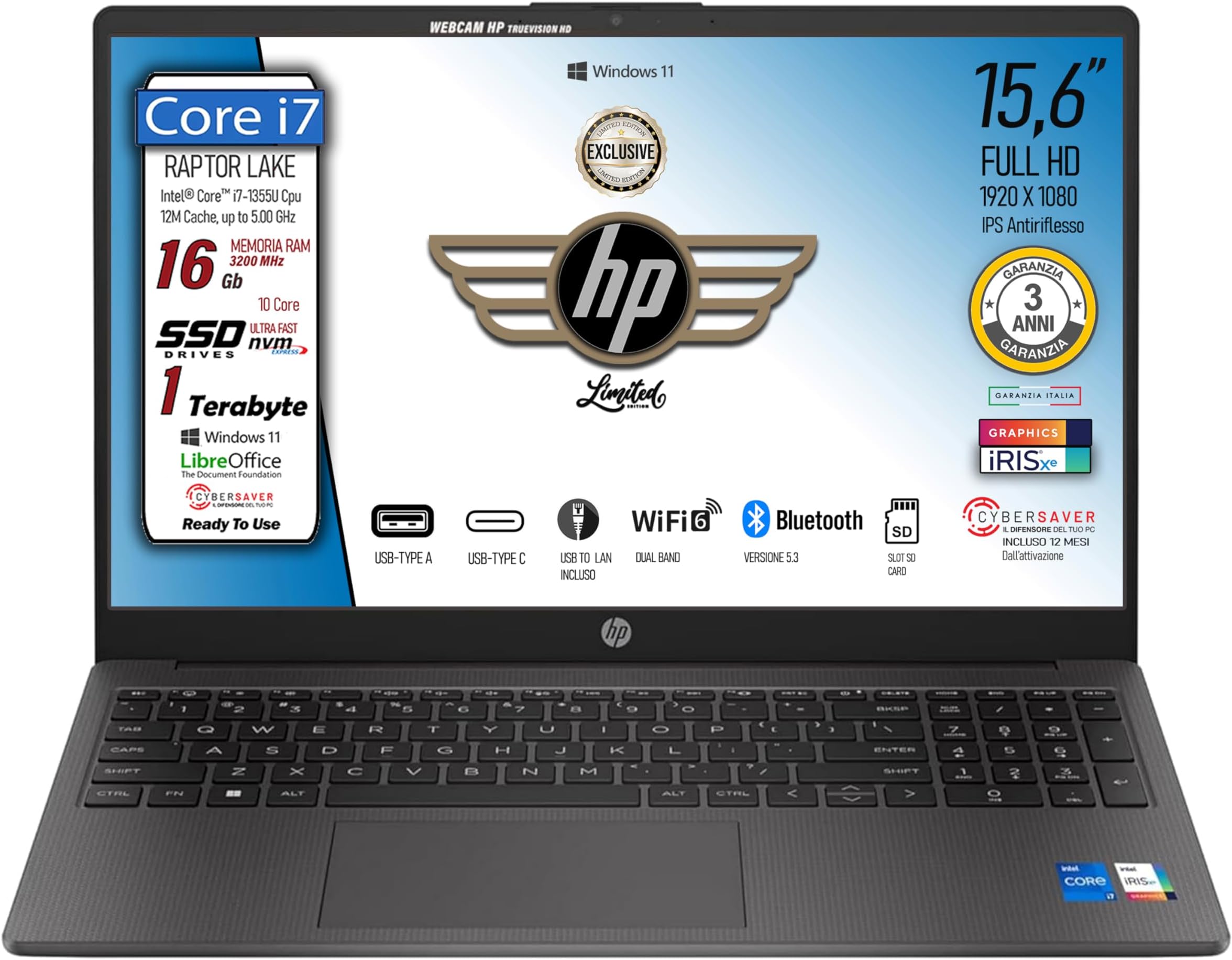 HP 250 G10, Intel Core i7-1355U, Computer portatile Notebook Display 15 ...