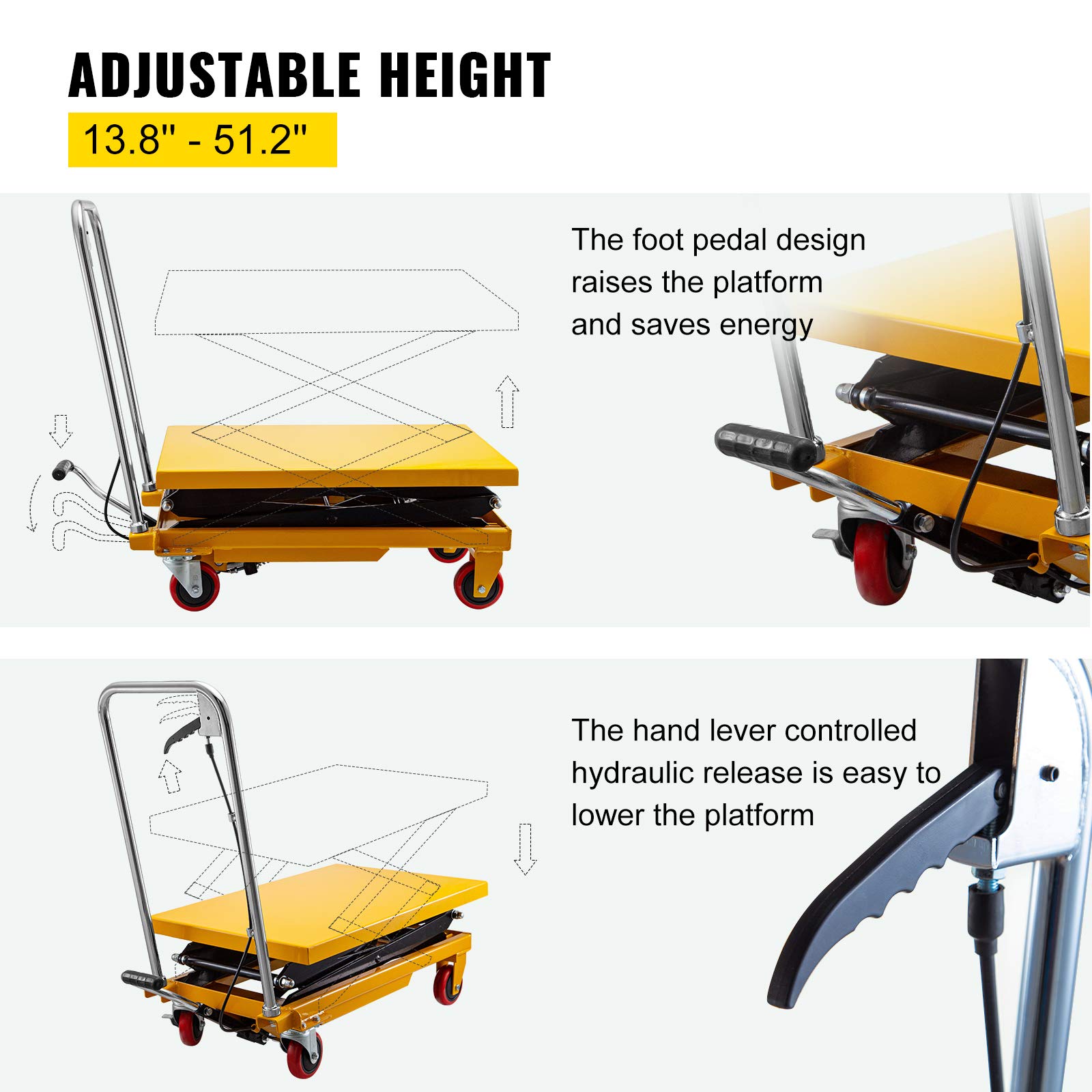 VEVOR Hydraulic Lift Table Cart, 770lbs Capacity Hydraulic Scissor Cart ...