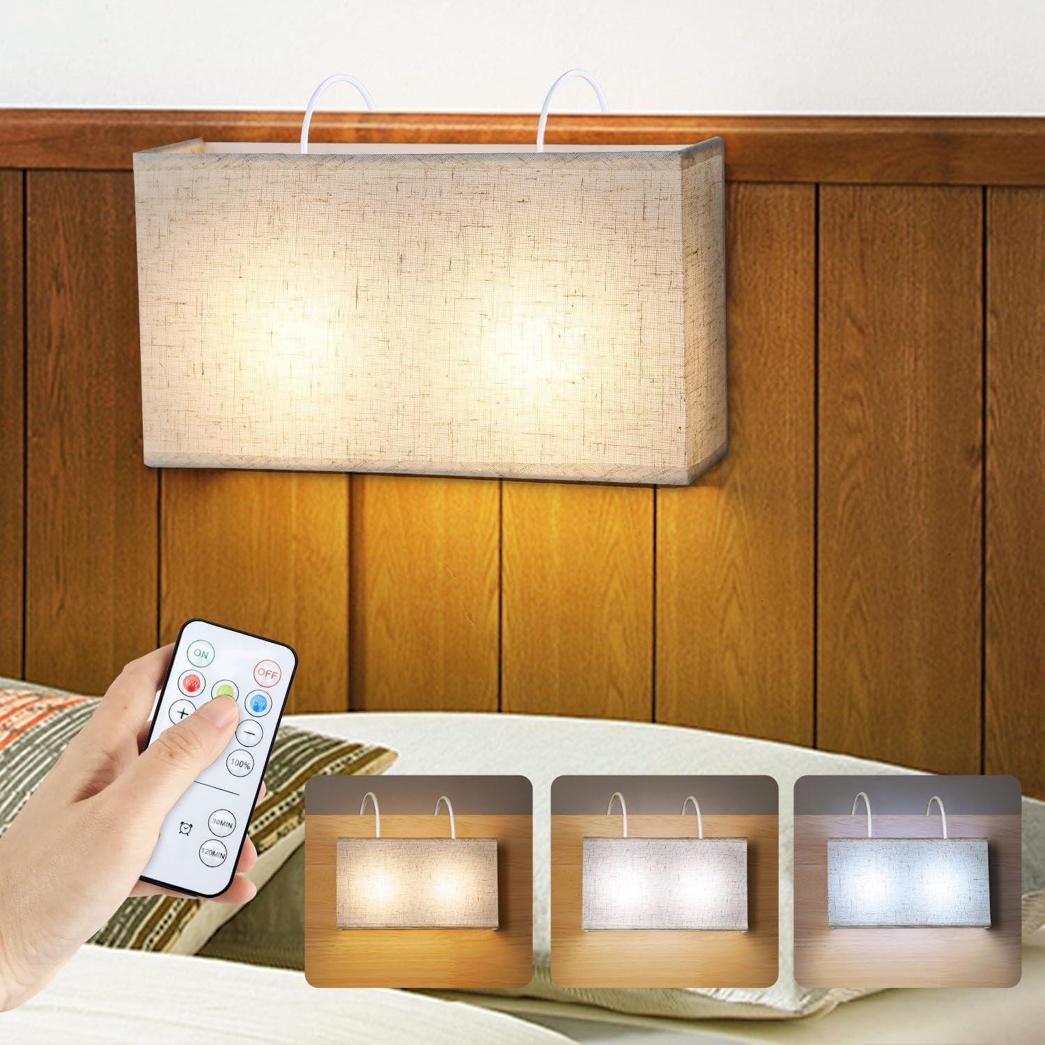 Zlierop 120 hrs Battery Headboard Lamp, Reading Light for Bed Headboard ...