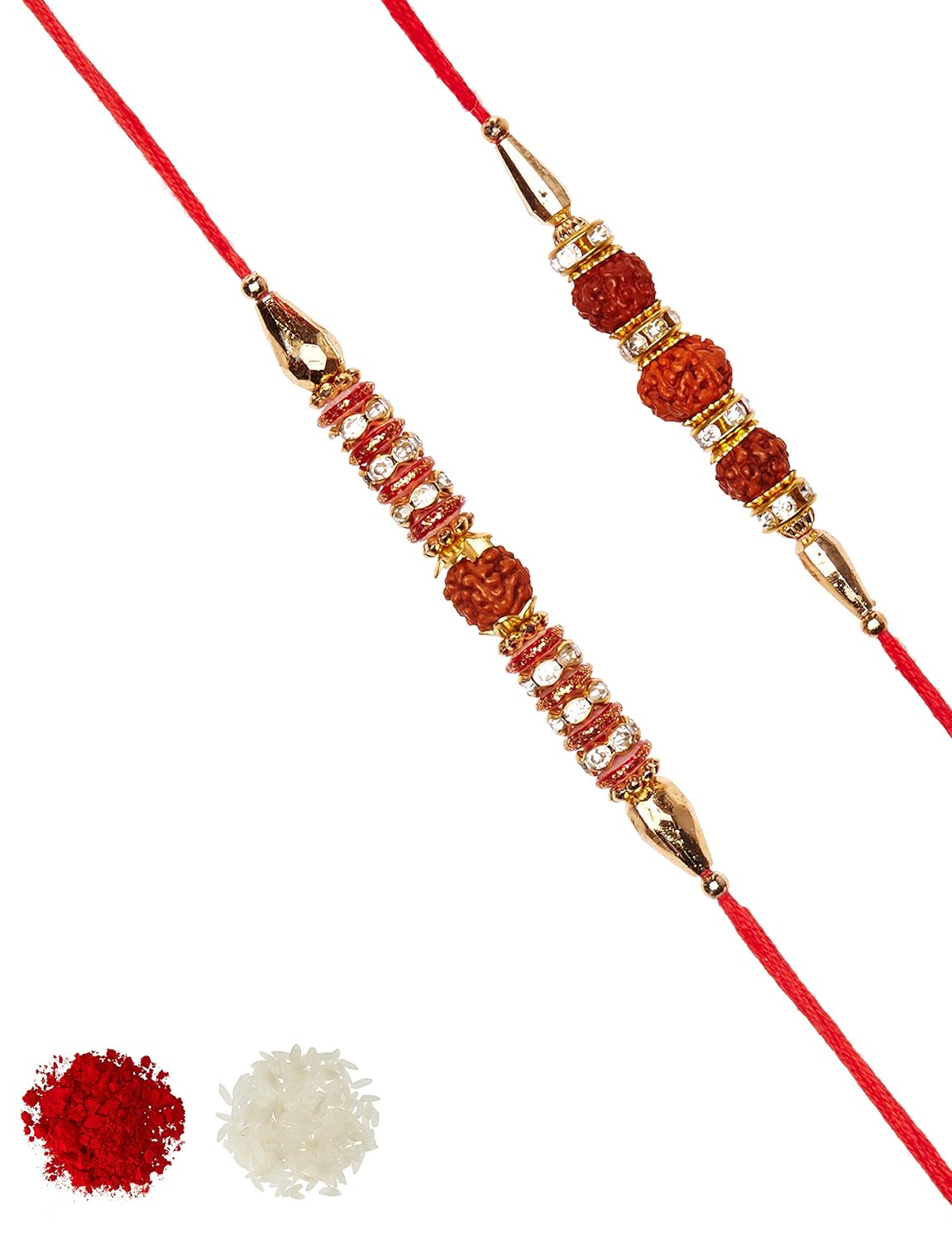 Buy Aheli Pack Of 2 Rudraksha AD Ring Rakhi With Roli Chawal Tilak For ...