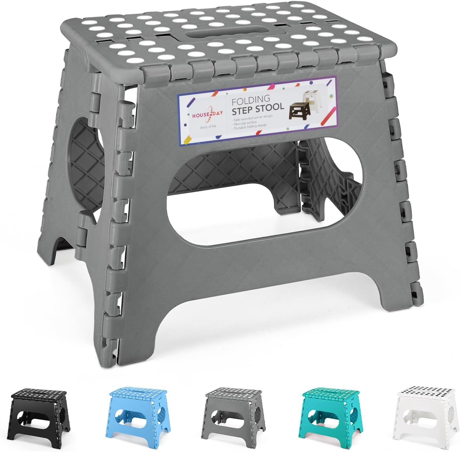 Lakeland Strong Folding Step Stool Grey – Non-Slip Feet Grippy Surface ...