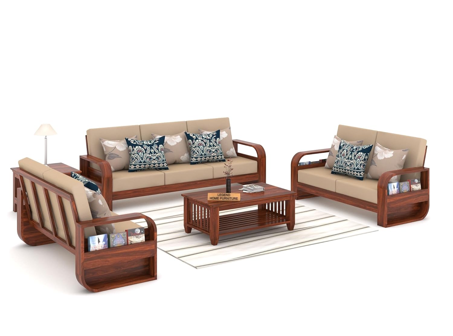 FrontWood Sheesham Wood 7 Seater Sofa Set for Living Room Home Office ...
