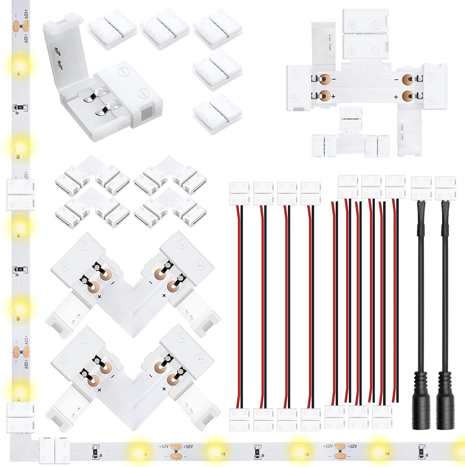 Snapklik.com : 2 Pin LED Strip Light Connector Kit, 10mm Solderless ...